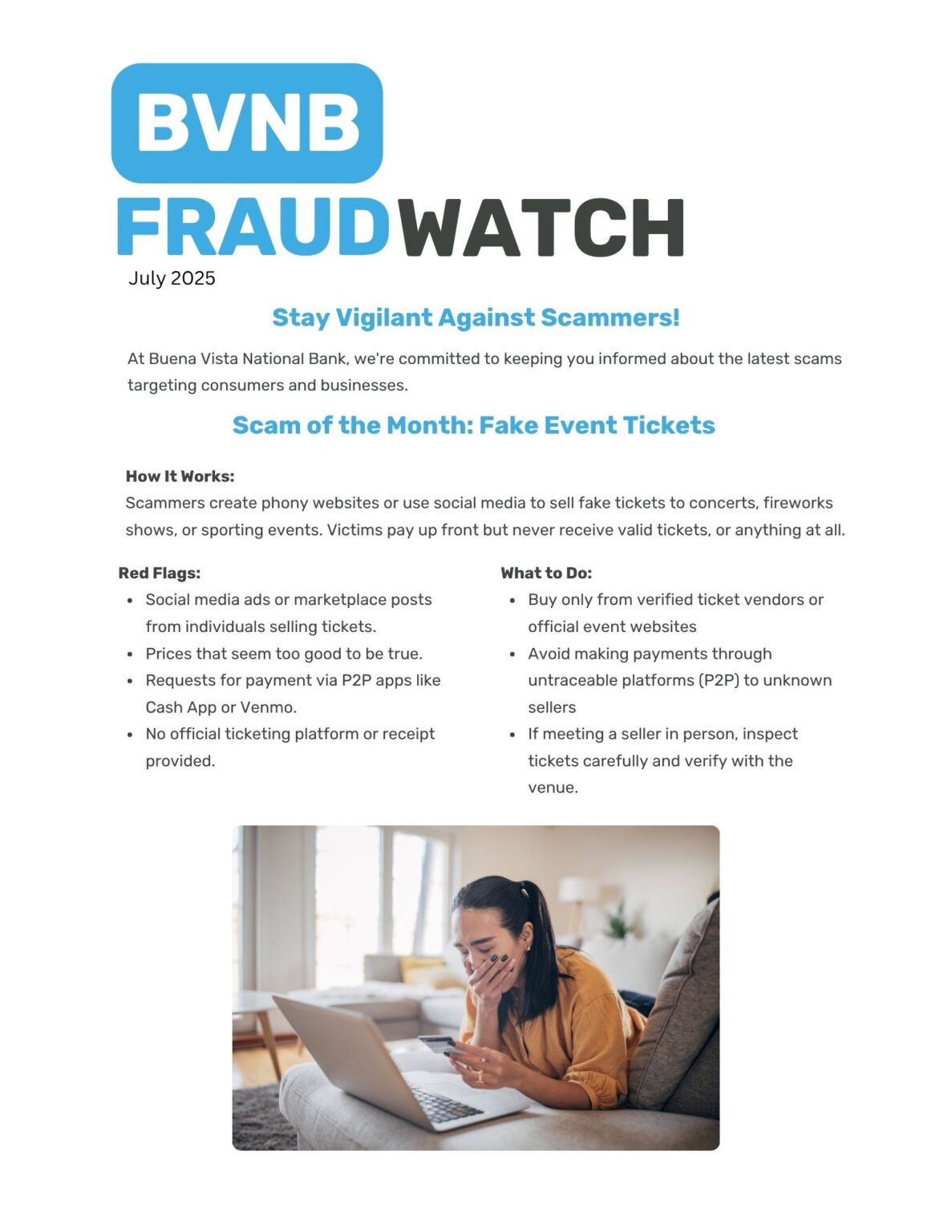 July 2025 Scam of the Month: Fake Event Tickets – Buena Vista National Bank